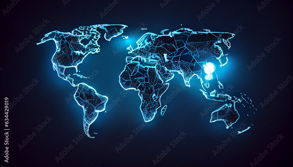 Abstract illustration incandescent bulb on world map in blue color on ...