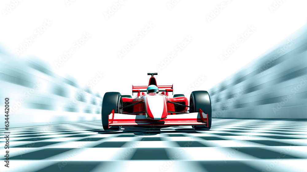 Racing sport. Red race car on checked white and black background. Kart ...