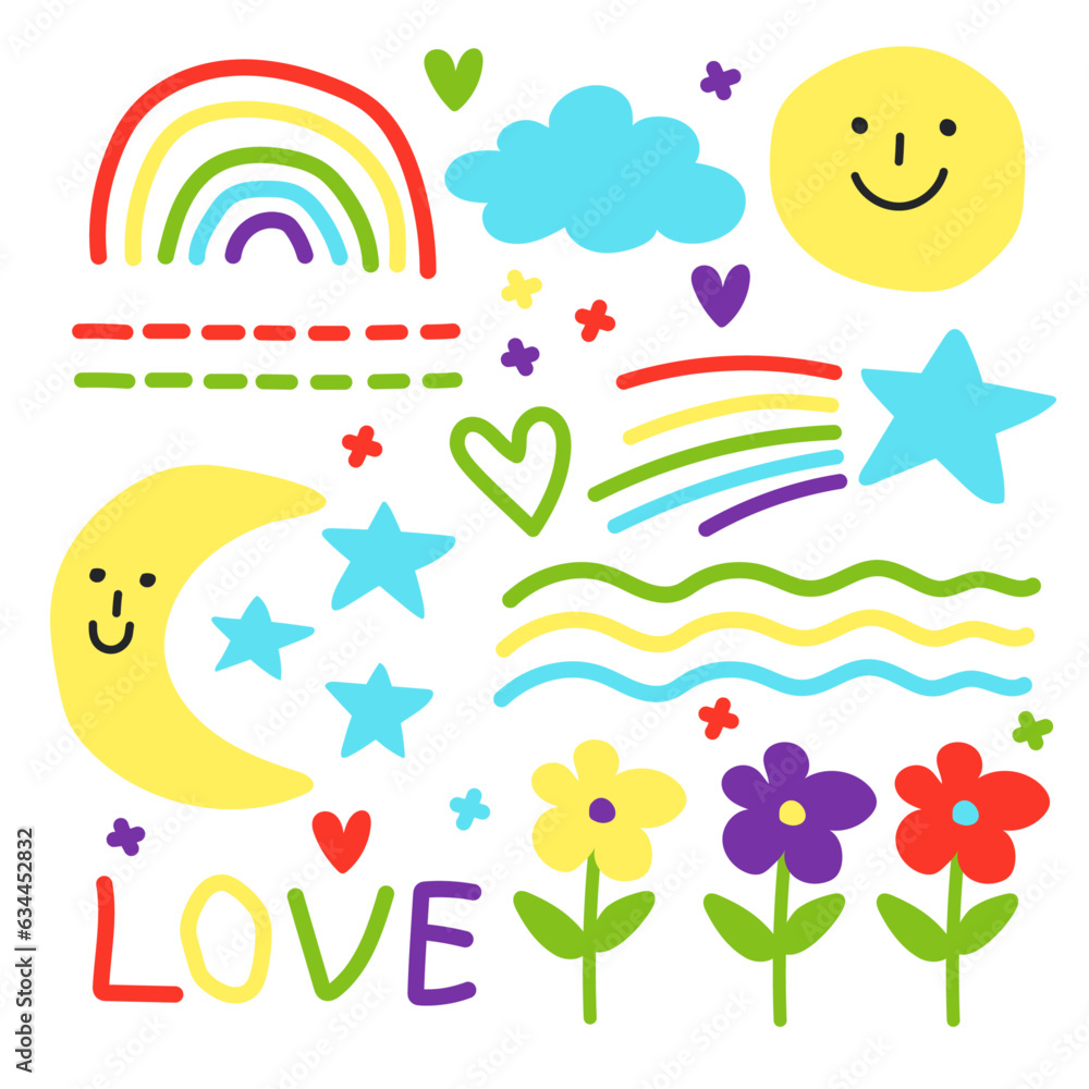 Pack of cute positive social media stickers. Collection of kawaii icons ...