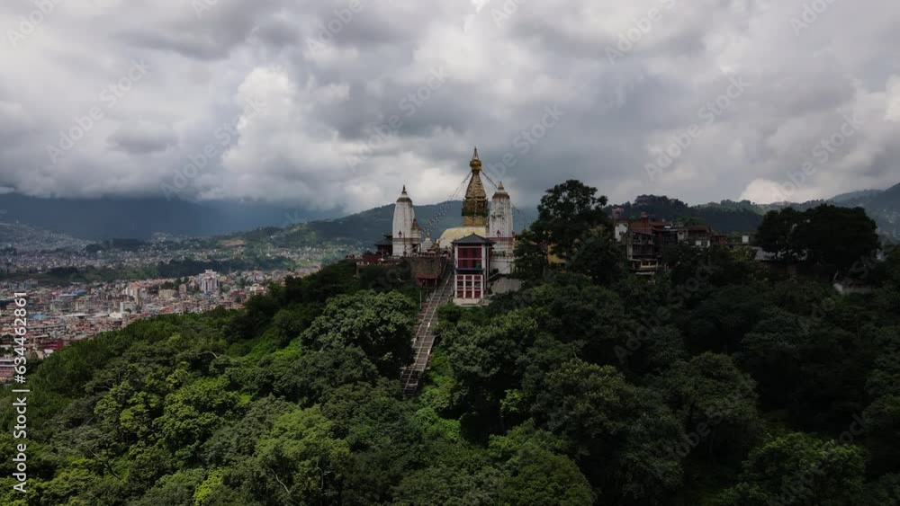 Aerial view of the popular Tibetan pilgrimage temple Swayambhu in ...