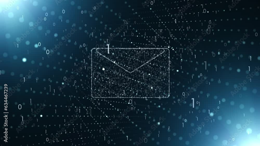 Digital email icon with binary numbers data animation. Concept business ...