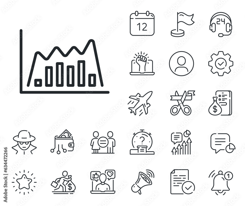 Economic graph sign. Salaryman, gender equality and alert bell outline ...