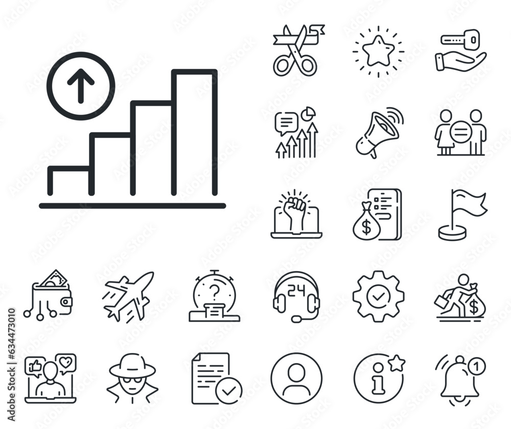 Column chart sign. Salaryman, gender equality and alert bell outline ...