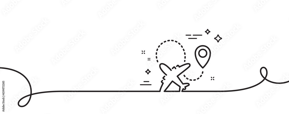 Airplane line icon. Continuous one line with curl. Plane flight ...