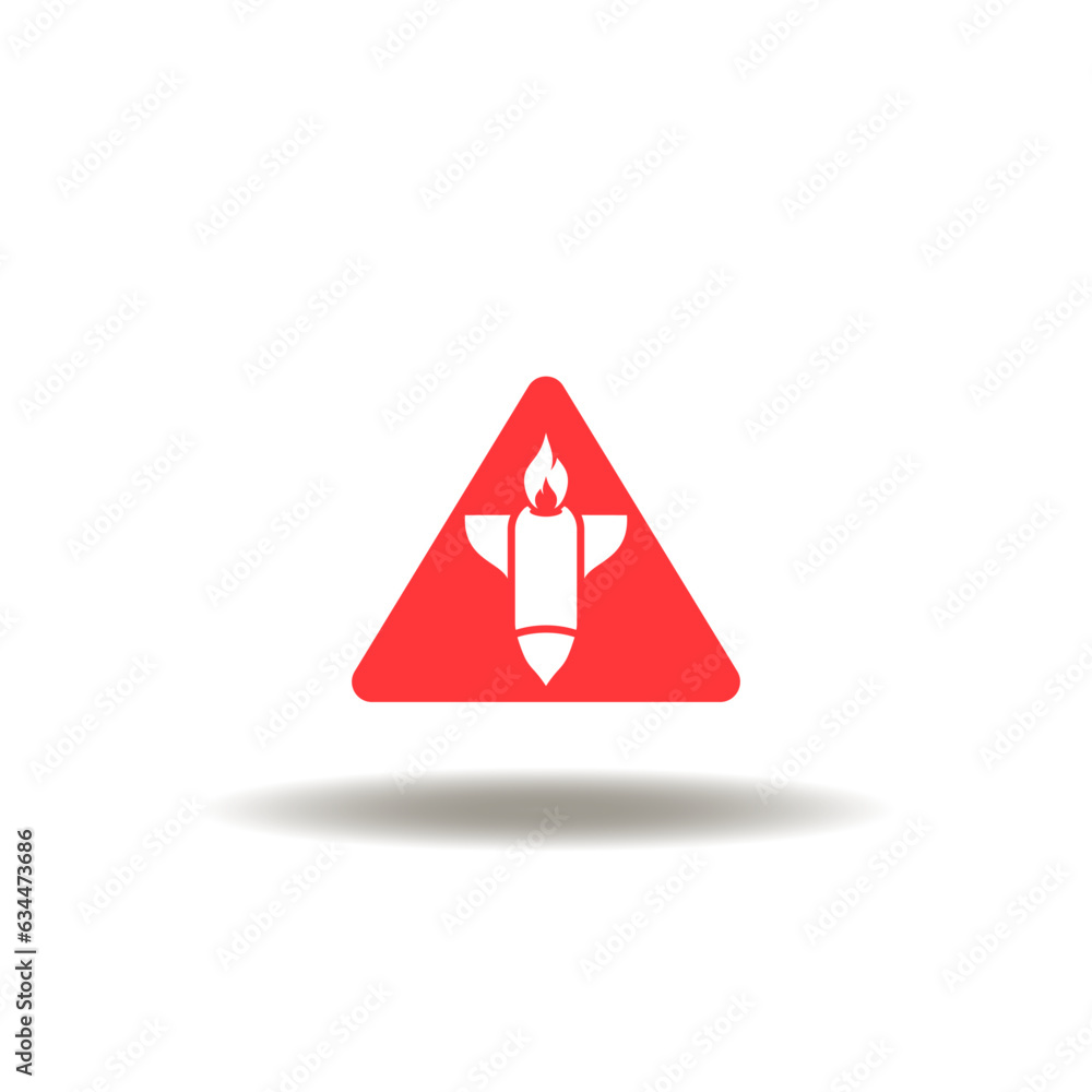 Vector illustration of attention sign with bomb. Icon of threat rocket ...