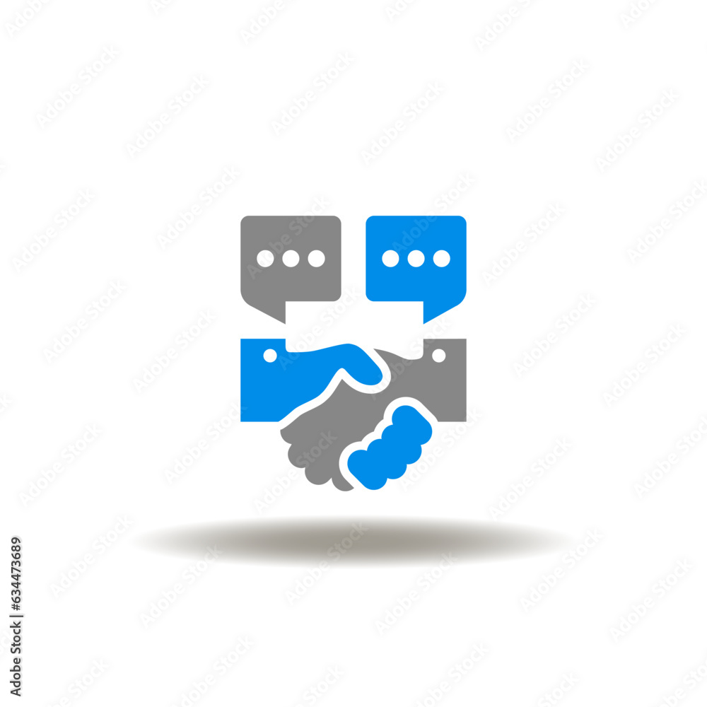 Vetor de Vector illustration of handshake and speech bubbles. Icon of ...