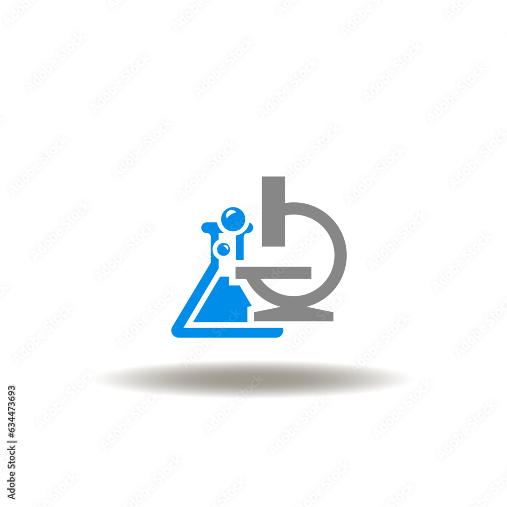 Vector illustration of microscope and chemical flask, vial. Icon of ...