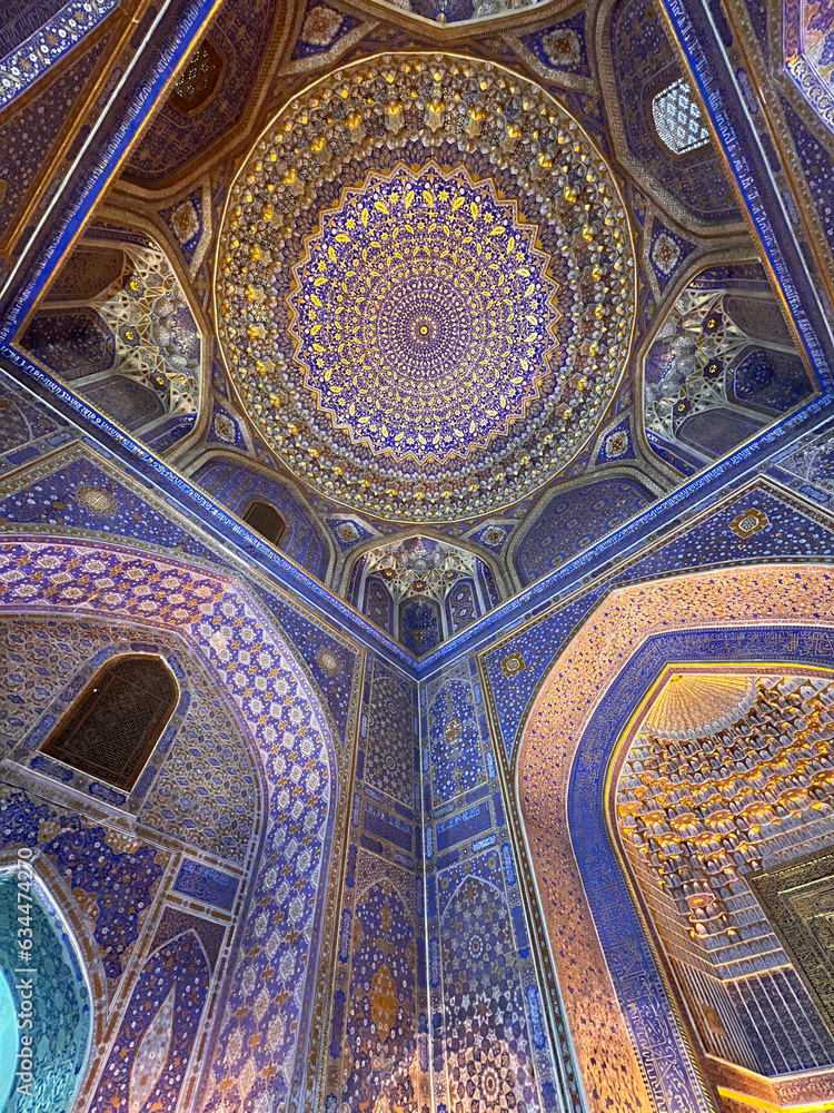 Samarkand, Uzbekistan - August 13, 2023: Inside view of the Tilya-Kori ...