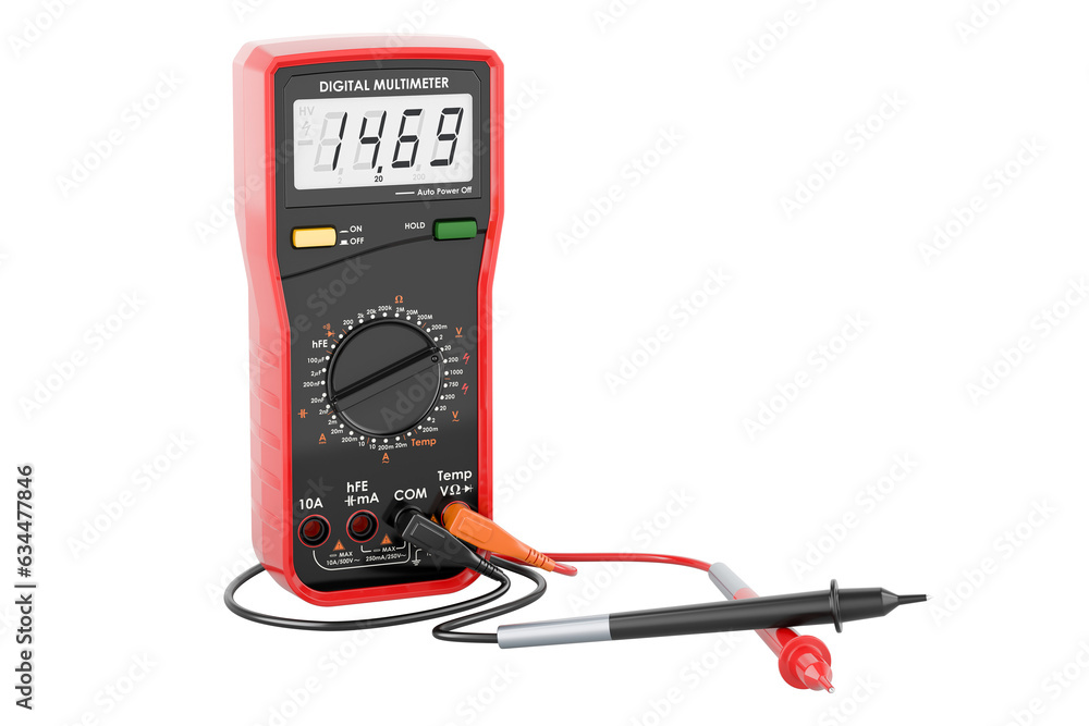 Red digital multimeter, 3D rendering isolated on transparent background ...