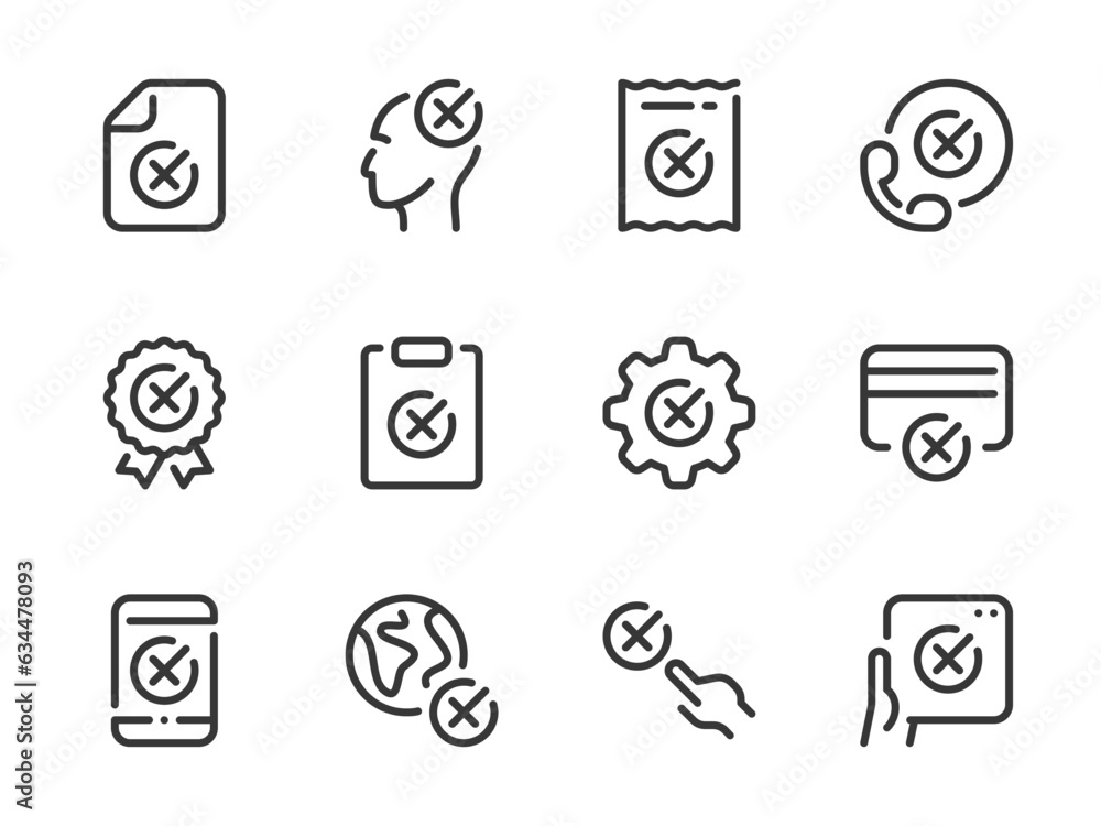 Cancellation and Rejection vector line icons. Cross, Delete, Remove ...
