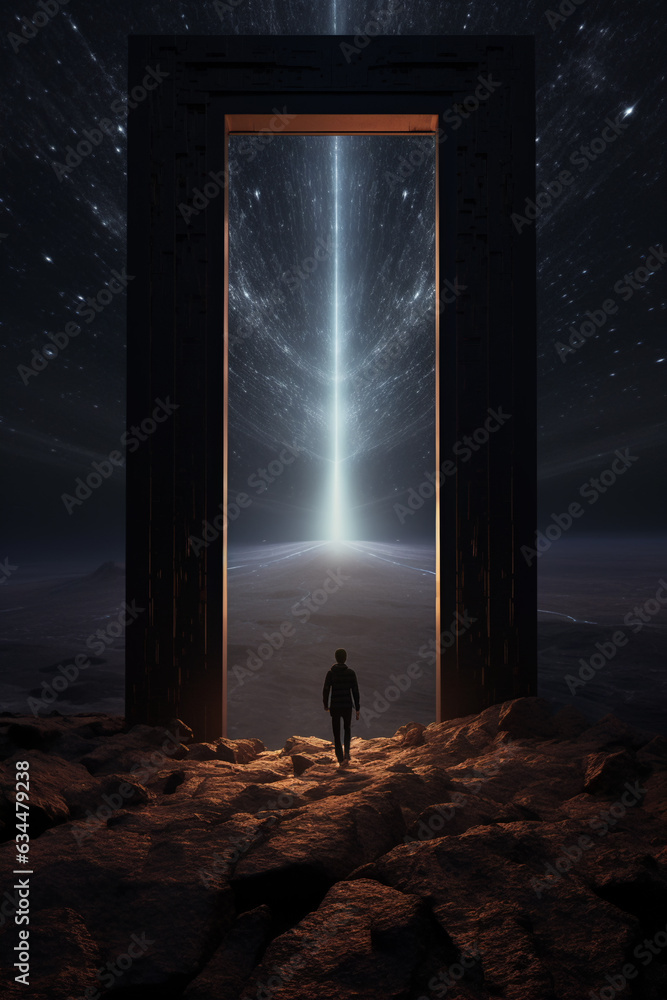 AI-generated illustration of a man walking through the open door of ...