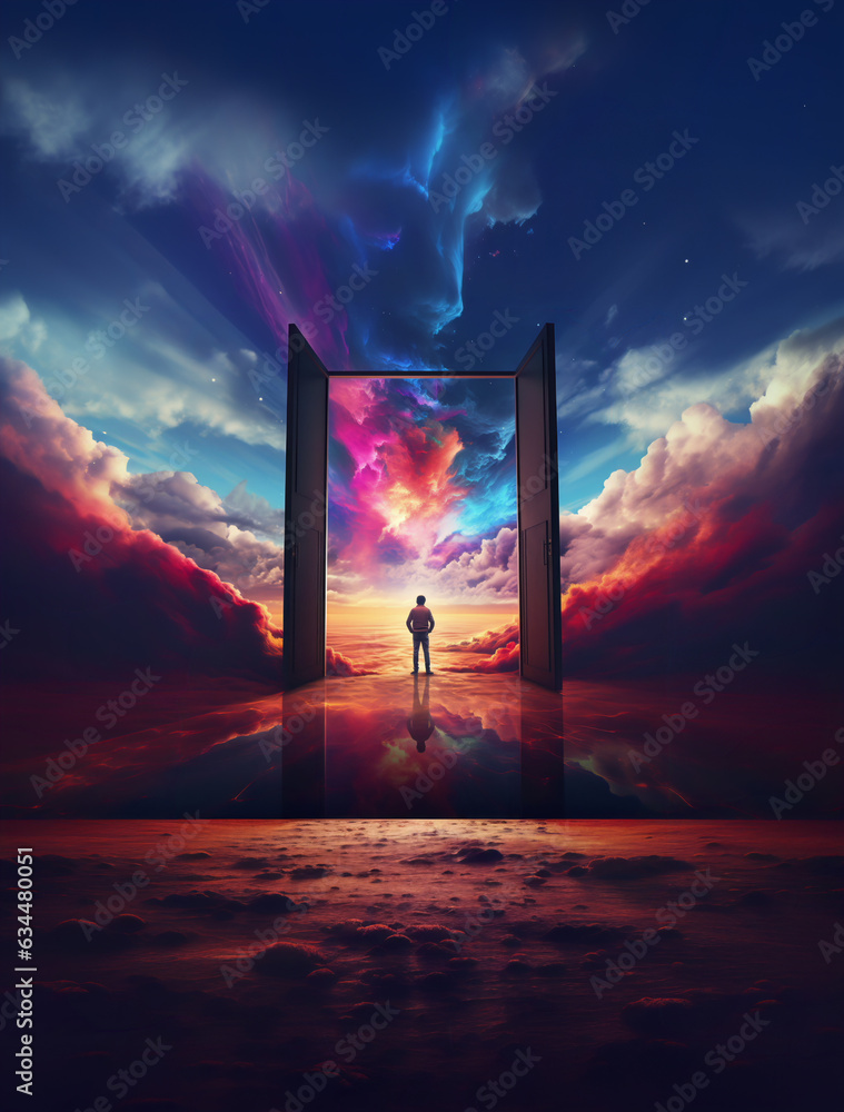 AI-generated illustration of a man walking through the open door of ...