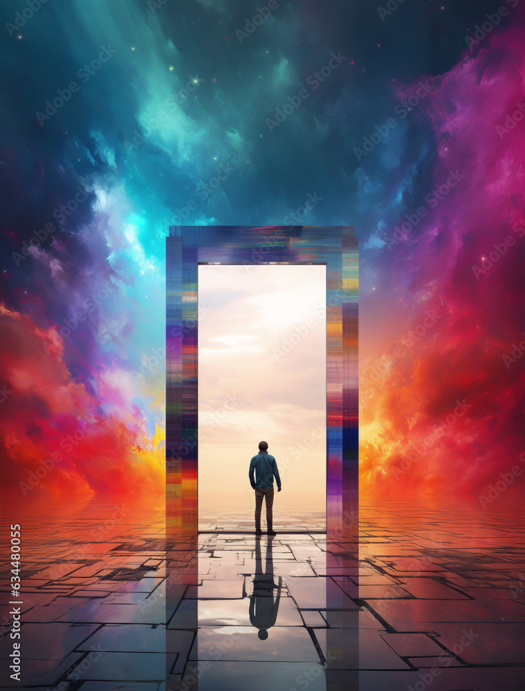 AI-generated illustration of a man walking through the open door of ...