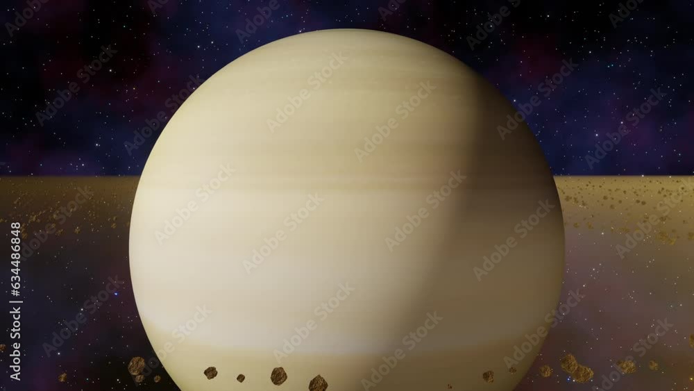 Planet Saturn with asteroid rings view from outer space the Milky Way ...