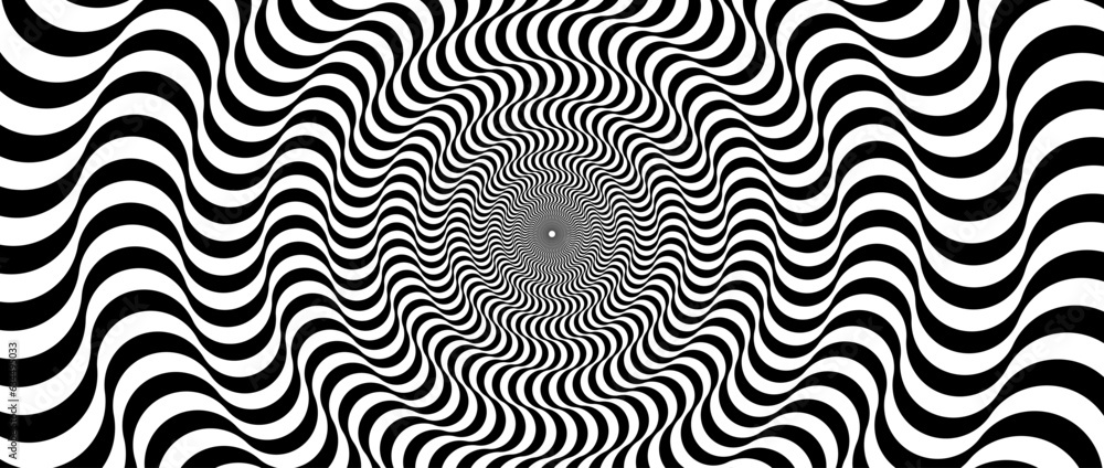 Optical illusion background. Black and white abstract distorted wavy ...