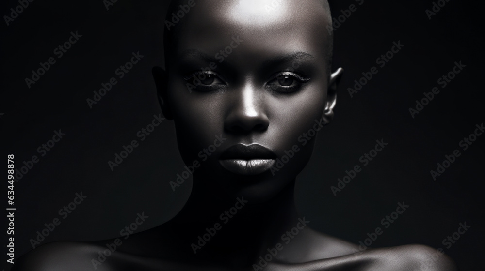 Beautiful young woman without hair. Fashion model face close up ...