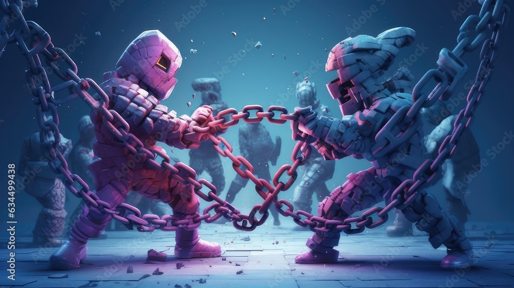 A hacker and a cybersecurity professional engaged in a tug-of-war over ...