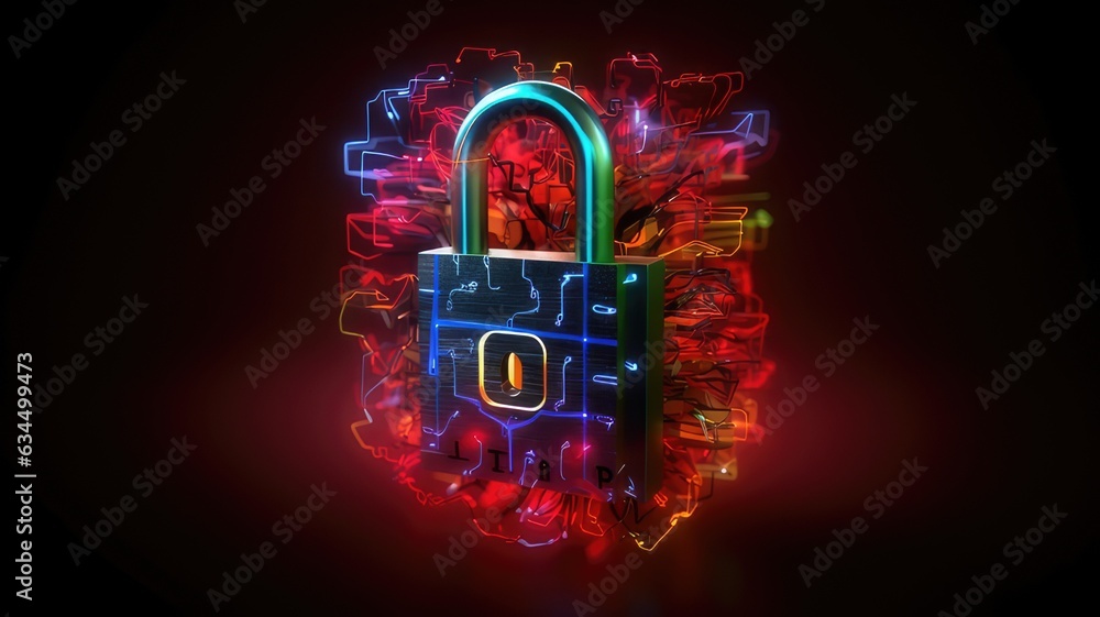 A Padlock Interconnected With A Series Of Firewalls And Encryption Symbols Illustrating The