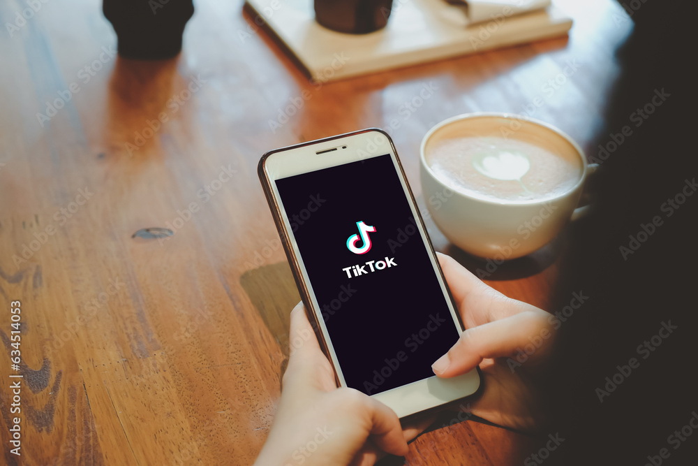 Bangkok. Thailand. AUG,2023 : woman using Phone showing Tik Tok ...