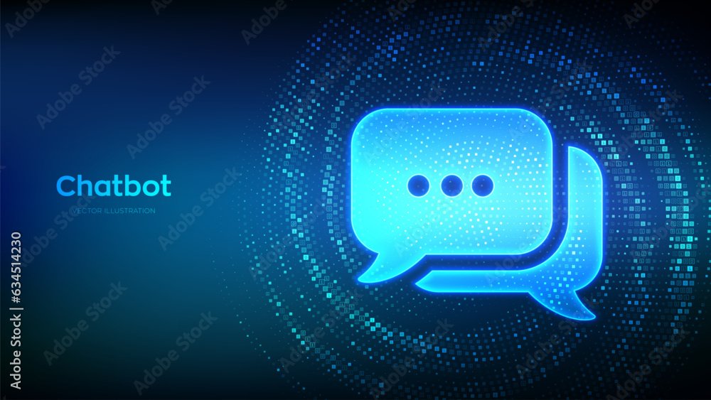 Chat icon made with binary code. Chatbot assistant application. Talk ...