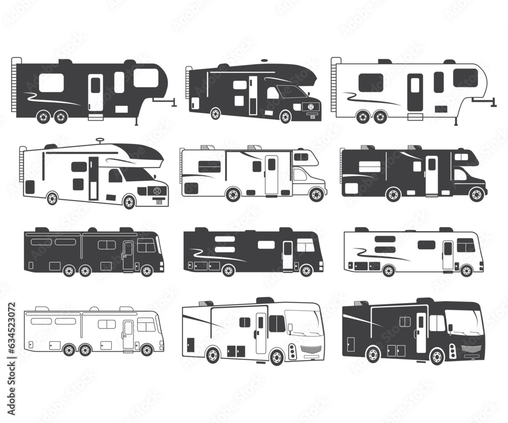 Class A Motorhome EPS, Camper van EPS, RV Camper silhouette, Stock ...