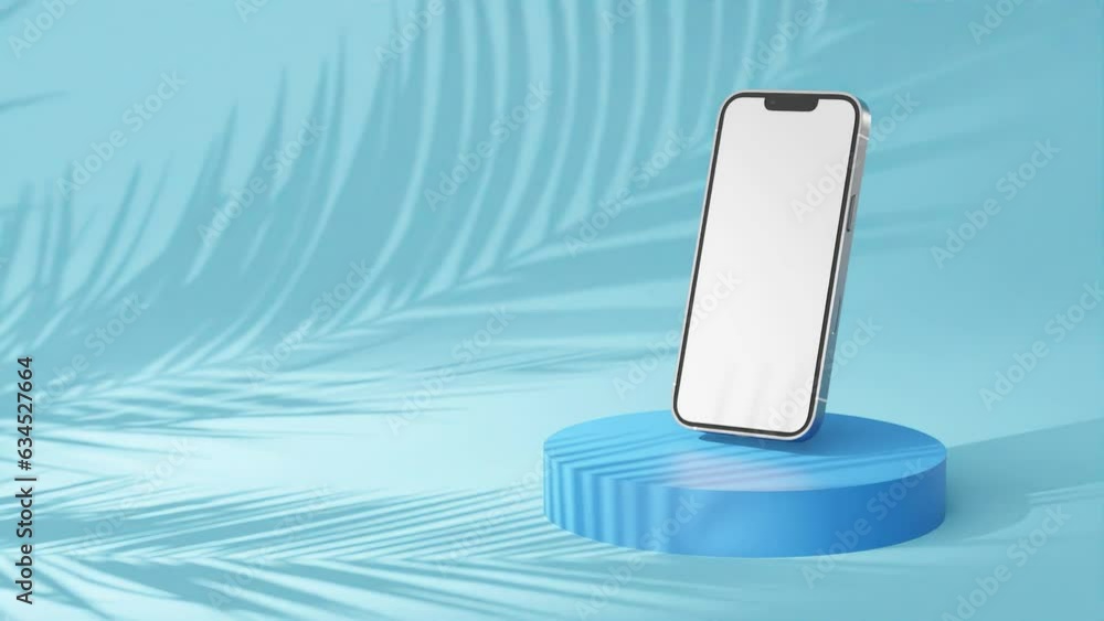 empty iphone on display stand, blue template mockup phone, graphic ...