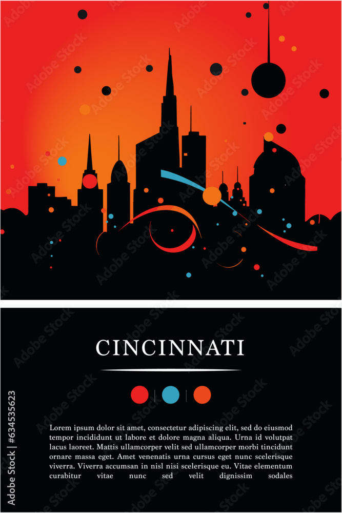 USA Cincinnati city poster with abstract shapes of skyline, cityscape ...