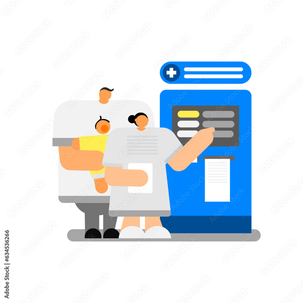 Cartoon characters of paediatrics care, a parents and their kids in ...