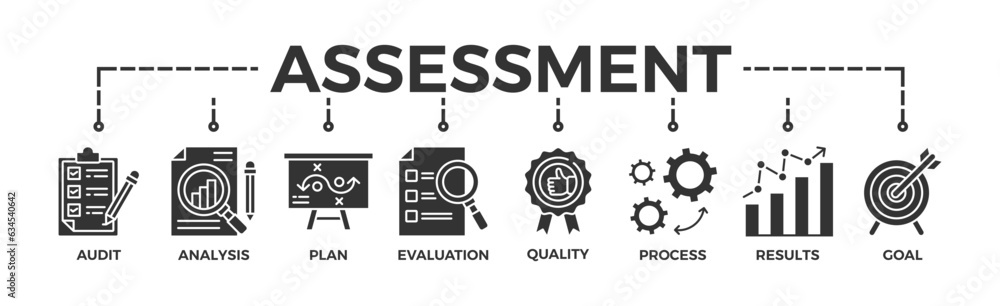 Assessment banner web icon vector illustration for accreditation and ...