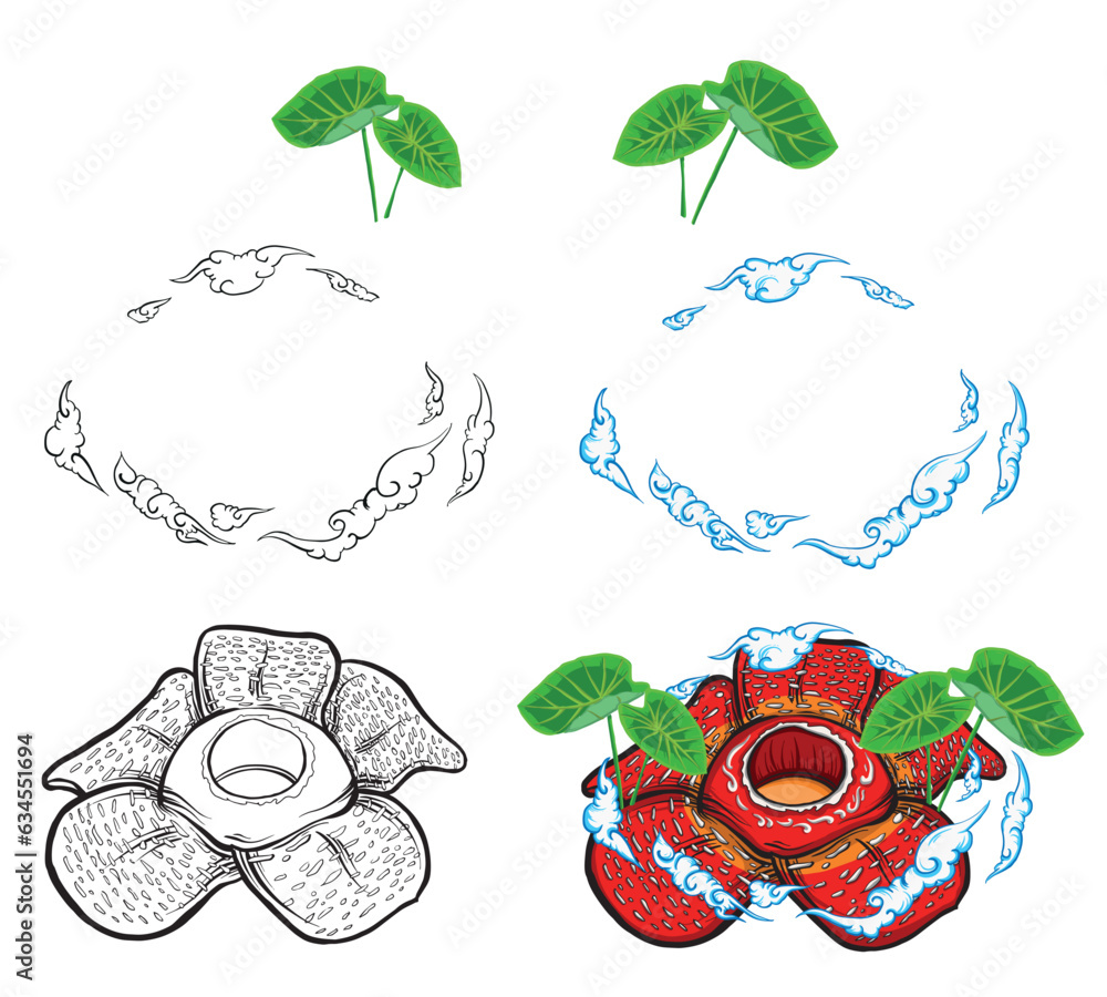 Rafflesia arnoldii flower vector design with added cloud and plant ...