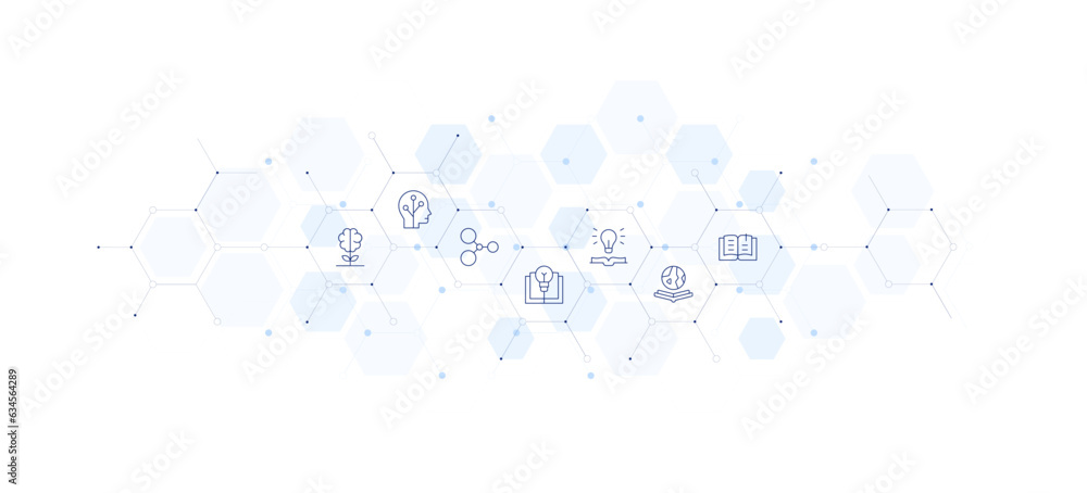 Knowledge banner vector illustration. Style of icon between. Containing ...