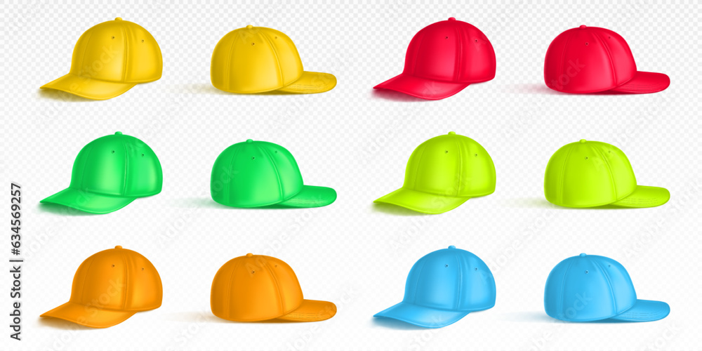 Realistic color caps front and back view isolated on transparent ...