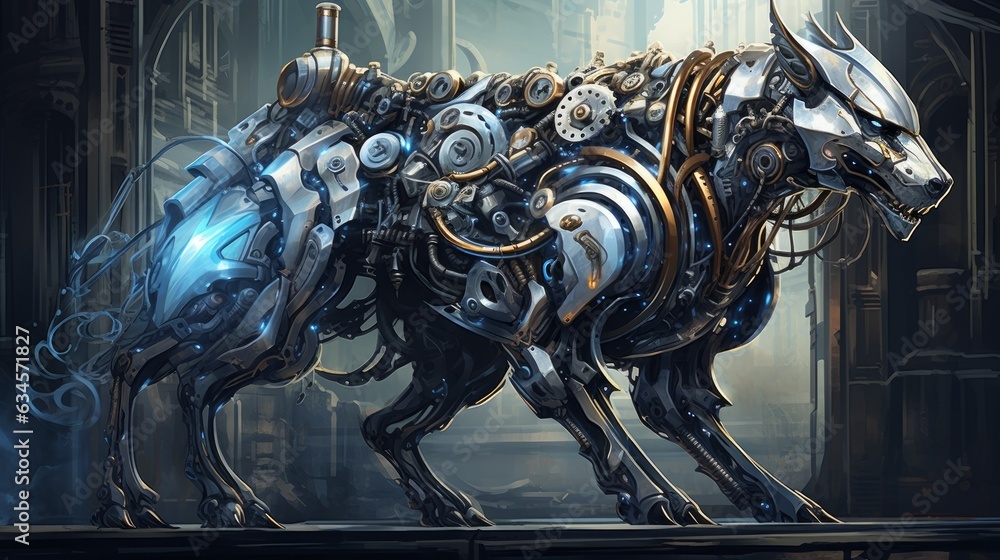 Mythical Machine: A mythical creature intertwined with mechanical parts ...