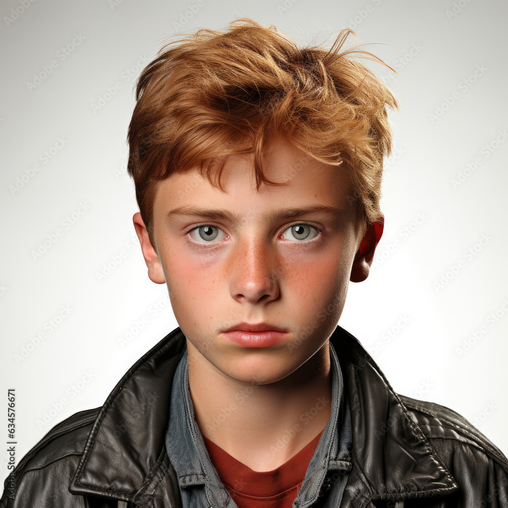 Professional studio head shot of a 13-year-old Czech boy with a ...