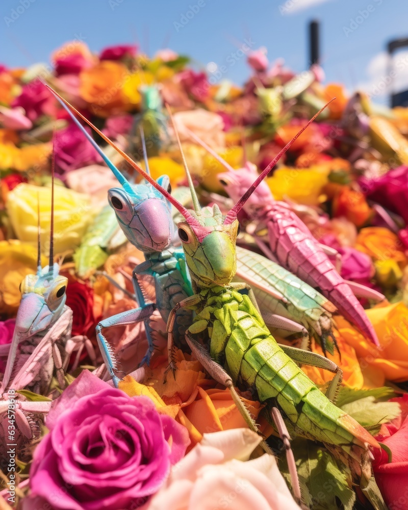 On a bright sunny day, a dazzling array of vibrant insects flutter ...