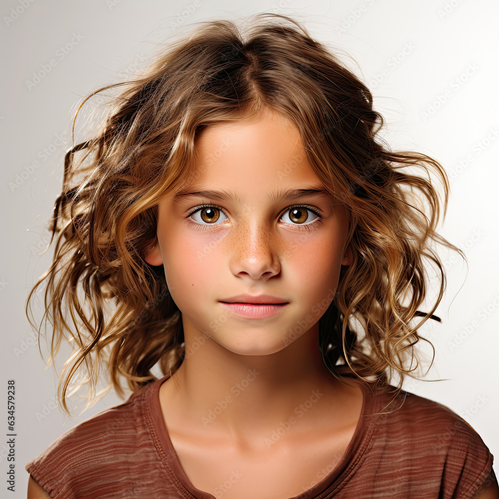Professional studio head shot of a chipper 10-year-old French girl with ...