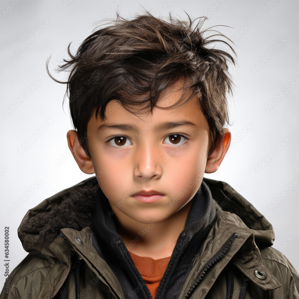 Professional studio head shot of a brooding 9-year-old Vietnamese boy ...