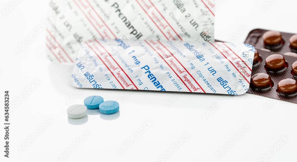 CHONBURI, THAILAND-JULY 11, 2023: Prenarpil round tablet pills and ...