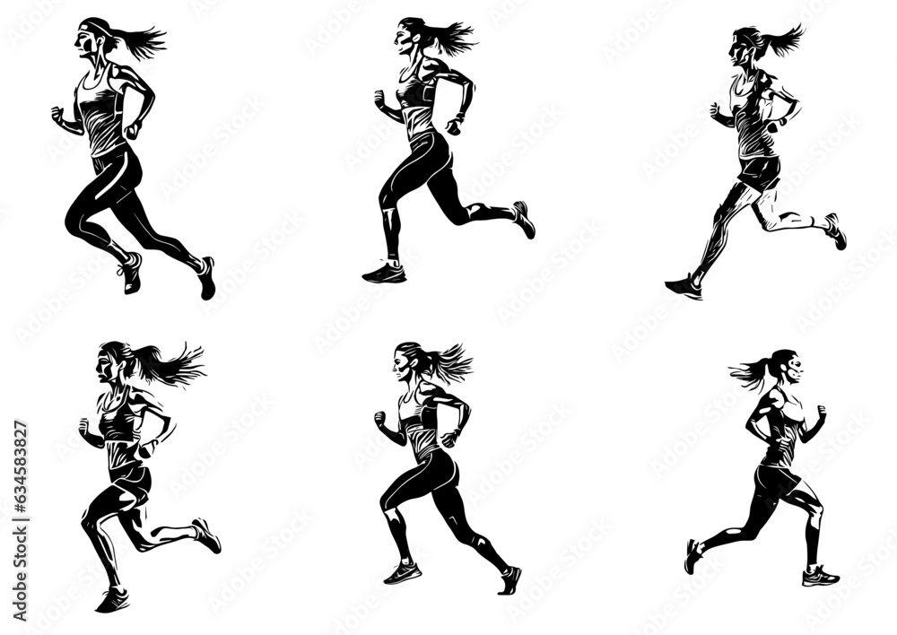 silhouette run woman. vector people running silhouettes Stock Vector ...