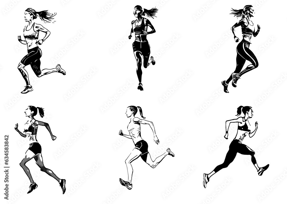 silhouette run woman. vector people running silhouettes Stock Vector ...