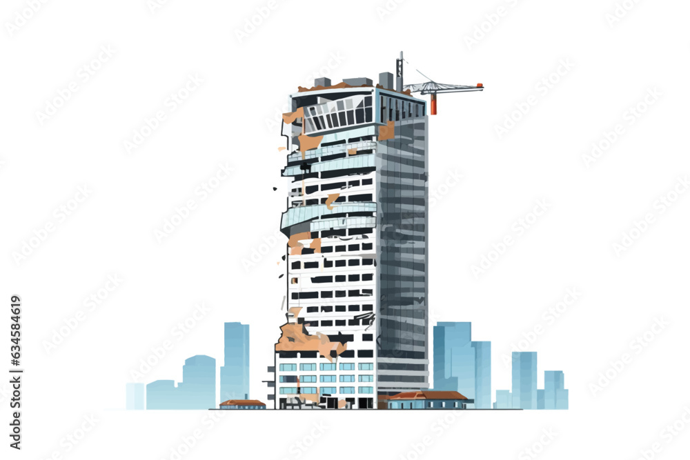 destroyed skyscraper demolished building vector isolated illustration ...