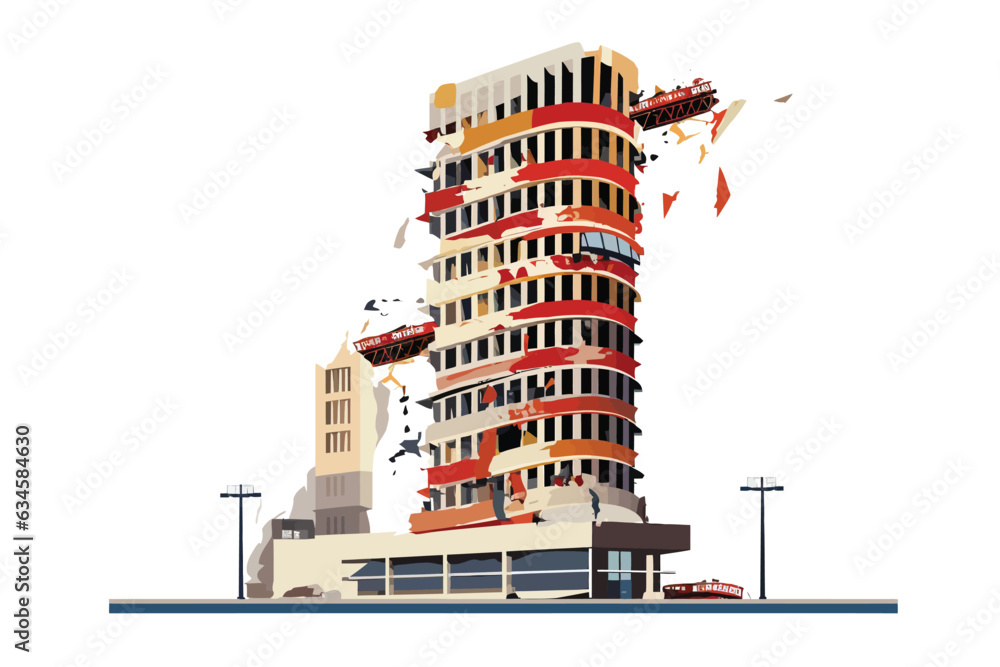 destroyed skyscraper demolished building vector isolated illustration ...