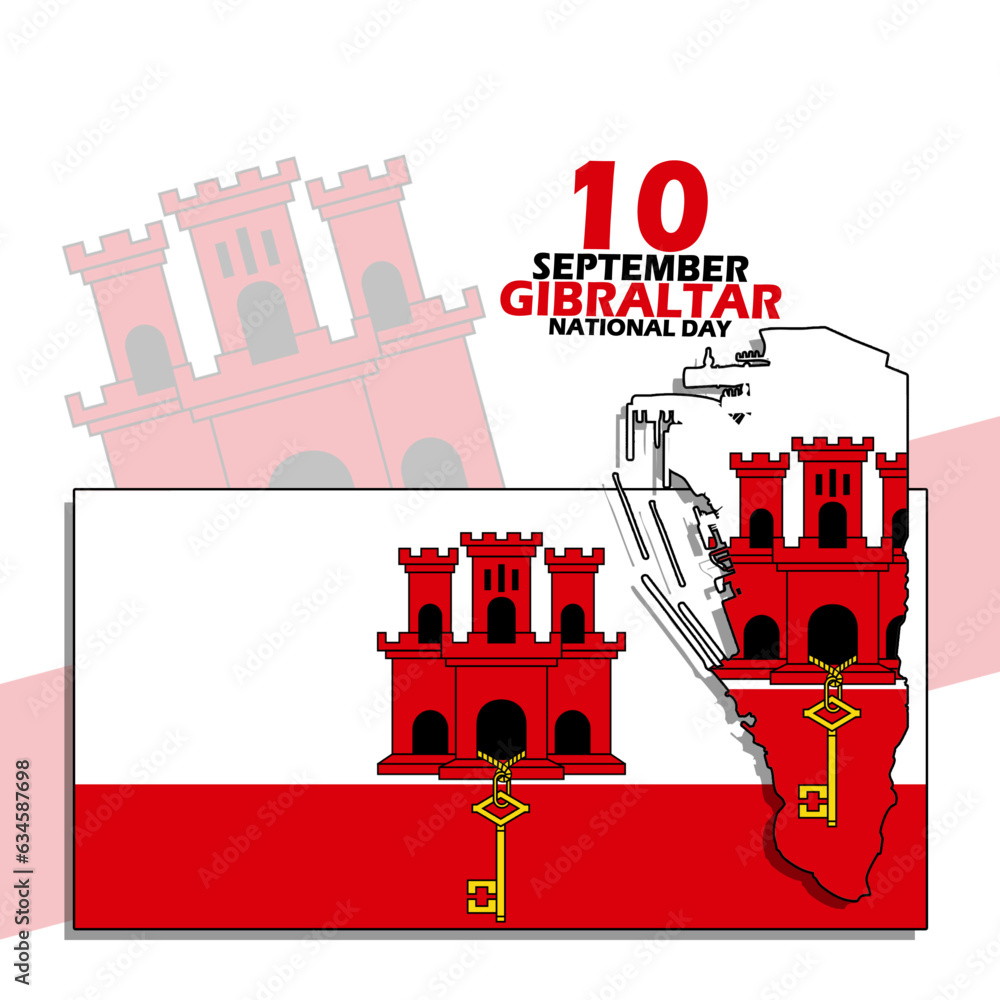 Gibraltar flag with country map and bold text isolated on white ...