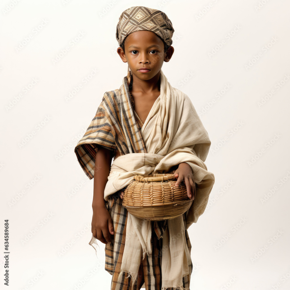 Studio shot of a Burmese (Myanmarese) 8-year-old boy in traditional ...