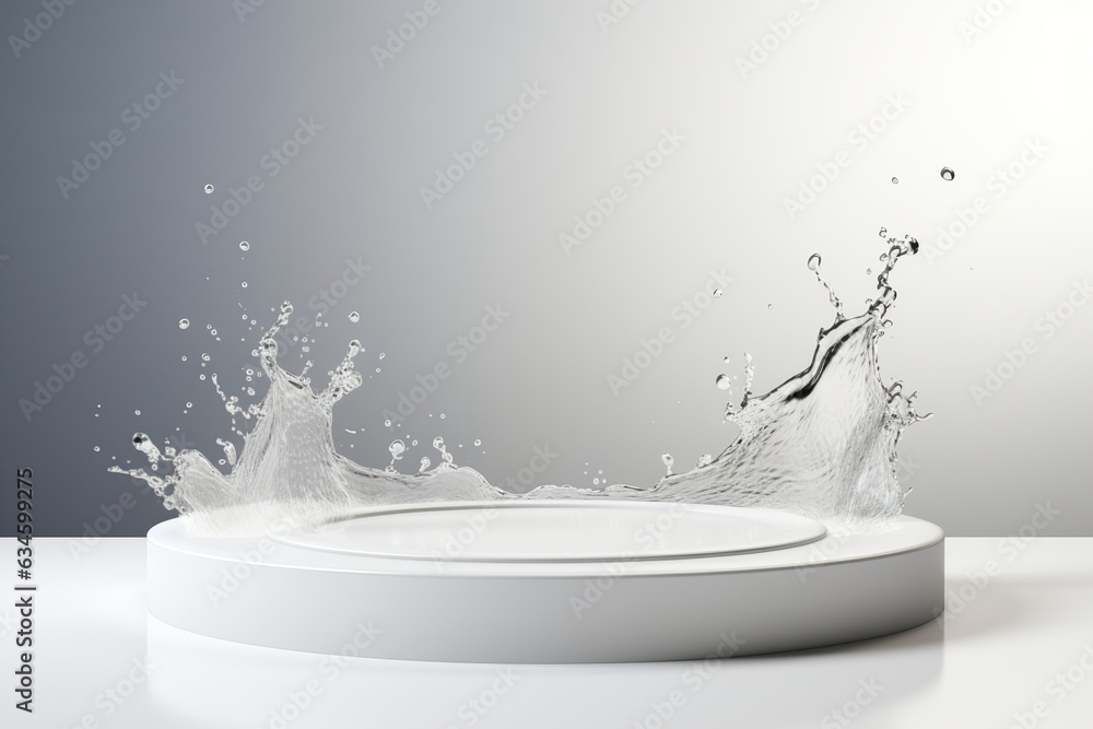 Podium with water splash. Mock up for product, cosmetic presentation ...