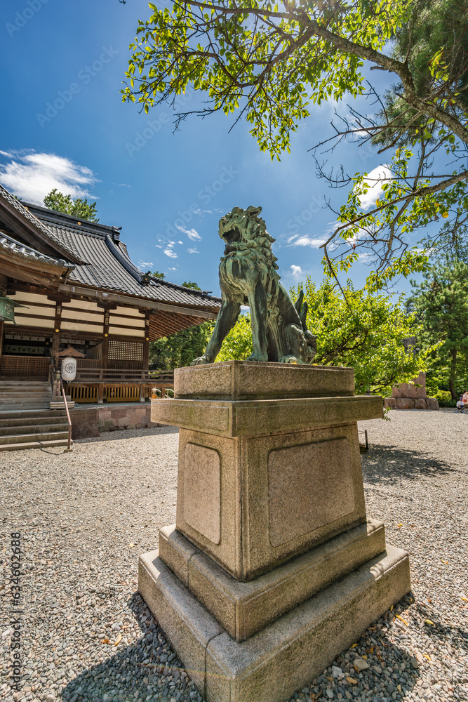 Kanazawa, Ishikawa, Japan - August 21, 2018 : Side view of Komainu Lion ...