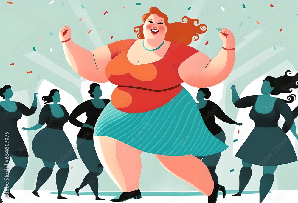 Body positive. Dancing woman. Graphic illustration. Creative art of ...