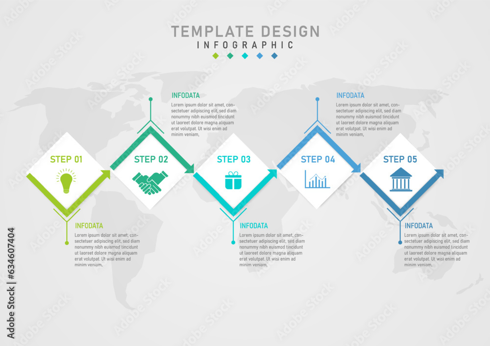 infographic template simple 5 steps business process White square with ...