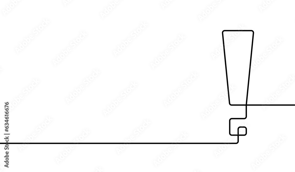 Exclamation mark continuous one line. Hand draw black attention marks ...