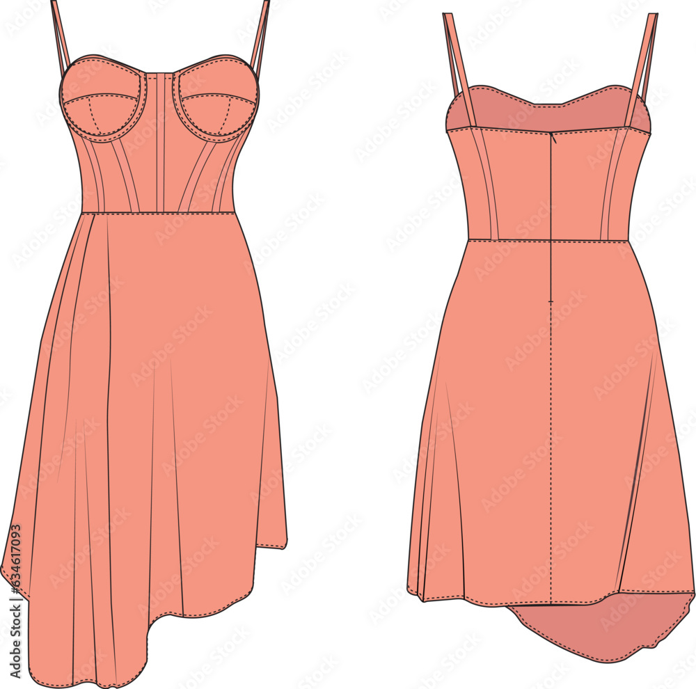 Underwire dress with straps, Fashion Technical Drawings, Dress ...